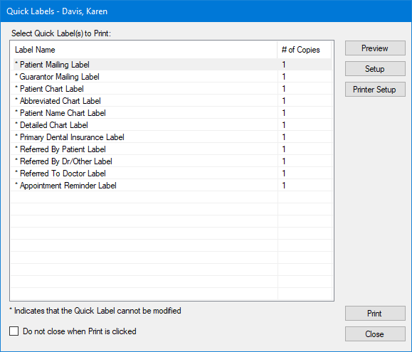 Printing Quick Labels